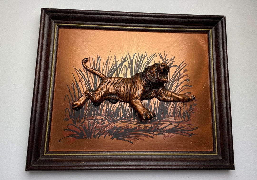Vintage John Louw 3D Copper/metal Tiger Safari Framed Wall Artwork, Mid ...