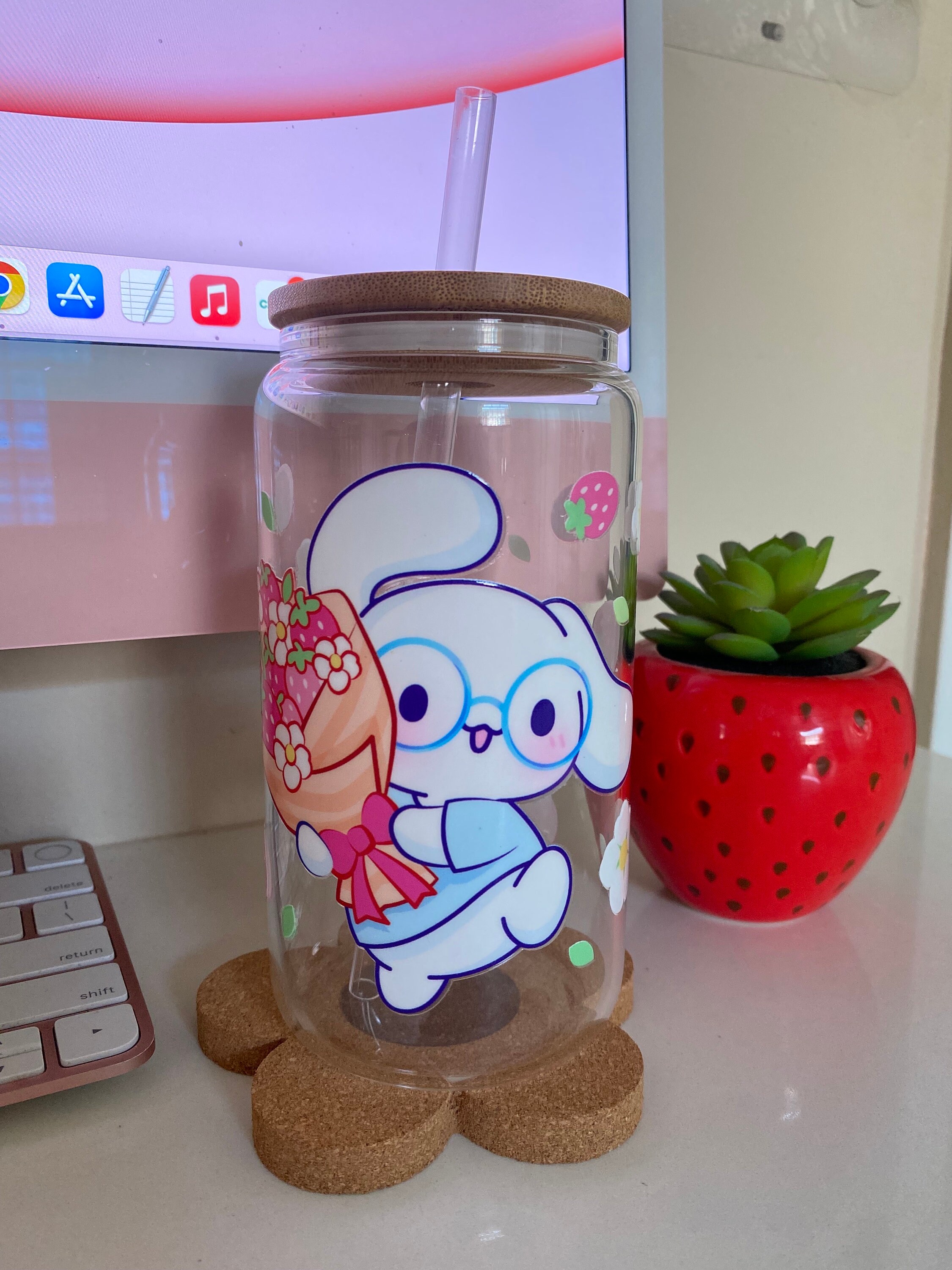 Blue Kawaii Cinna Strawberry Flower Bouquet Glass Cup - Etsy