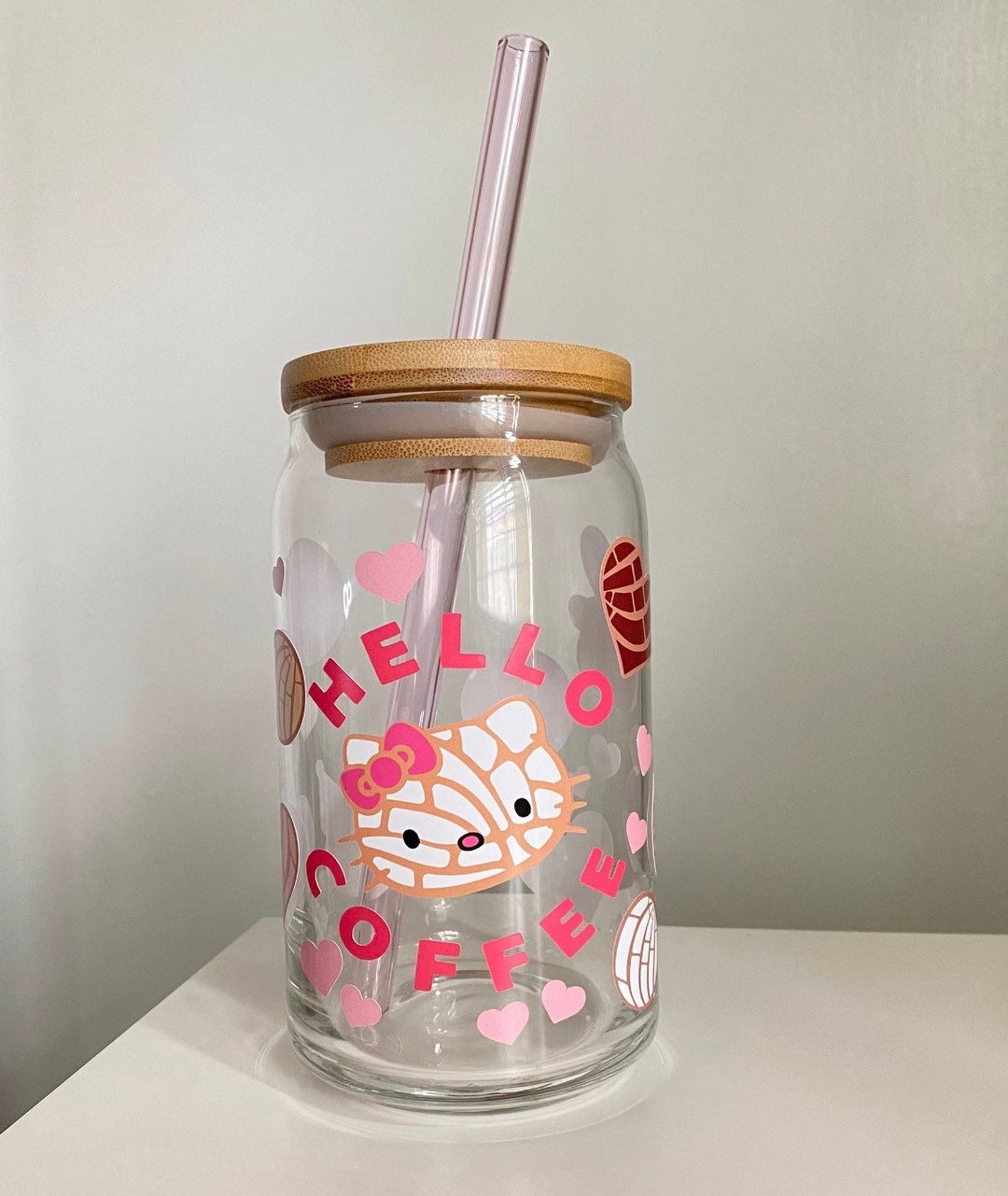 Hello Coffee Kitty Glass Cup - Etsy