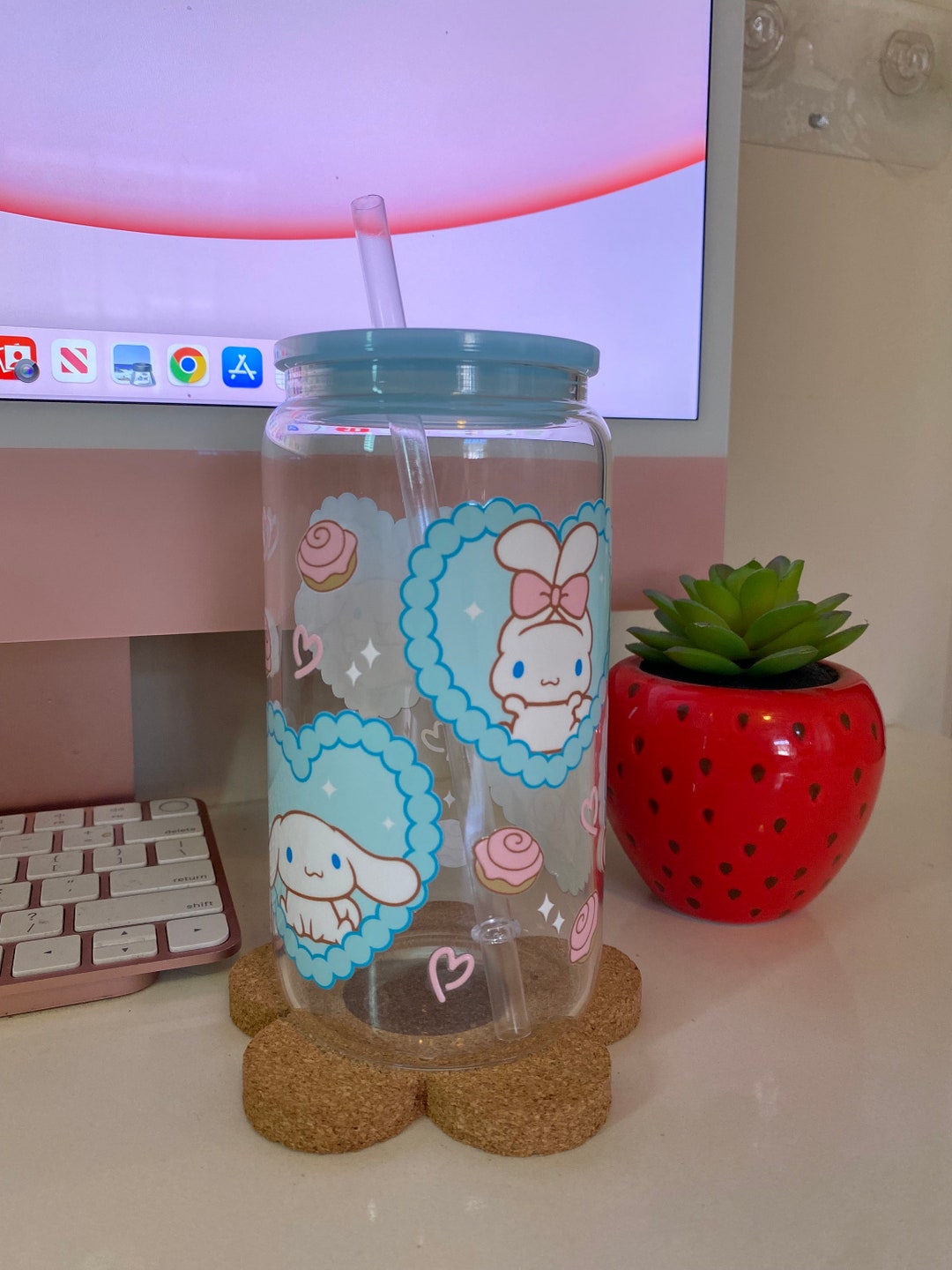 Blue Kawaii Cinna Heart Glass Cup - Etsy