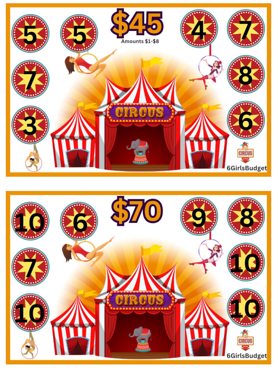 Circus Saving Challenge, Fair Saving Challenge, Summer Saving Fun - Etsy