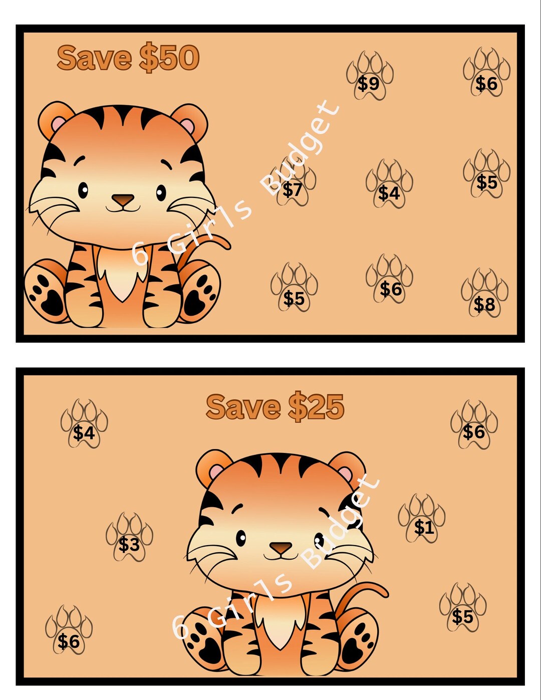 Tiger Cub Saving Challenge Set Save 25 or 50 - Etsy