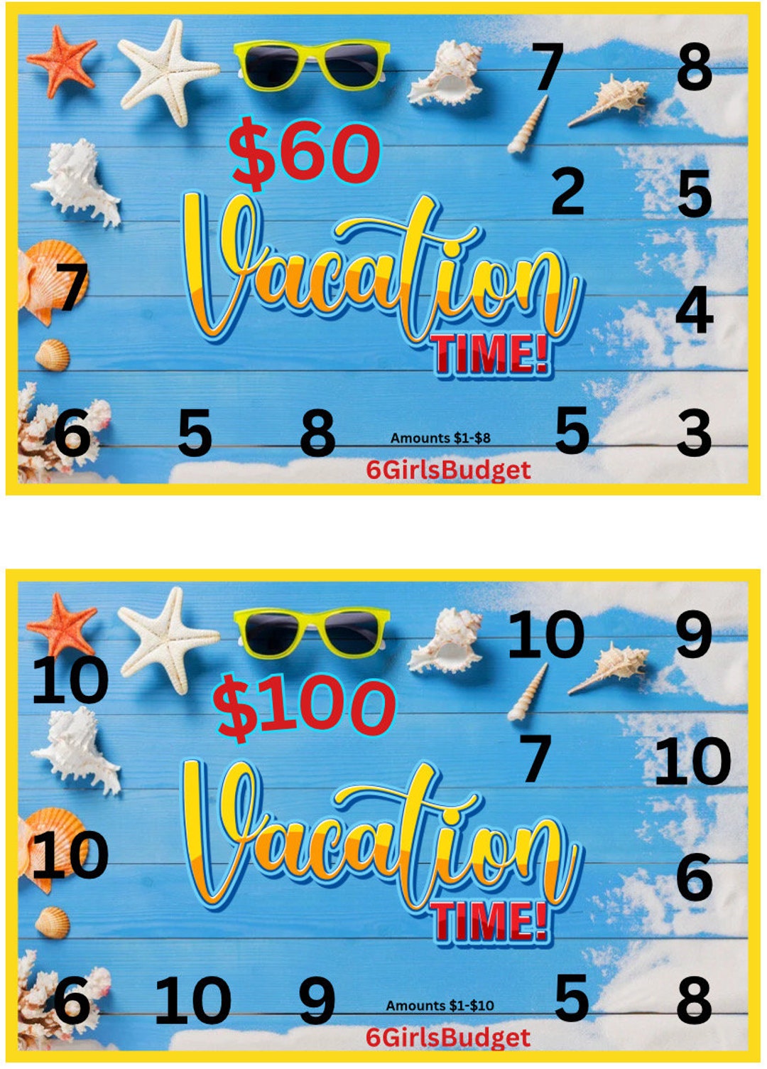 Vacation Saving Challenge, Beach Vacation, Low Amounts Set of 2 - Etsy