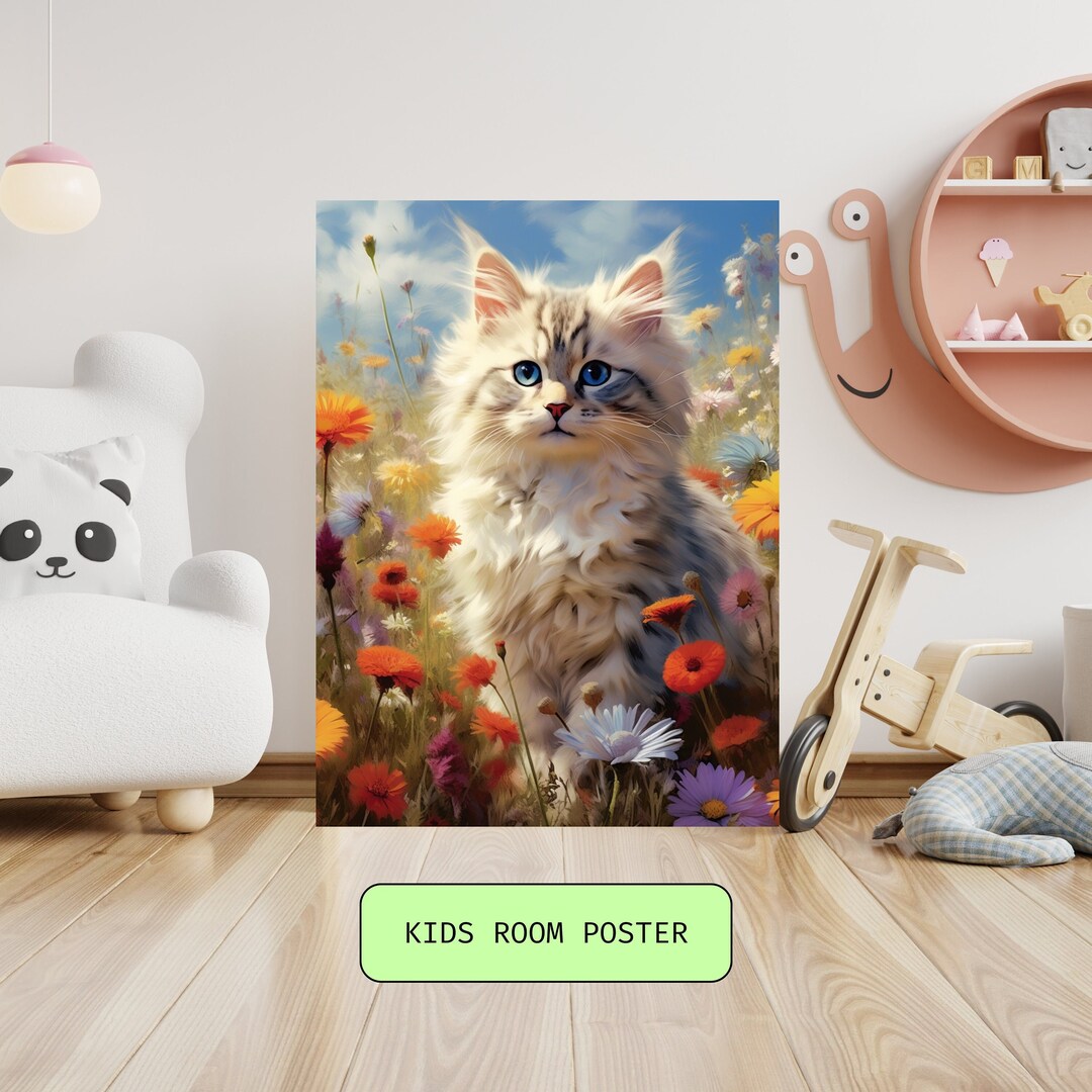 Playful Kitty-nursery Wall Print- Kitten Wall Print-wildflower Wall ...