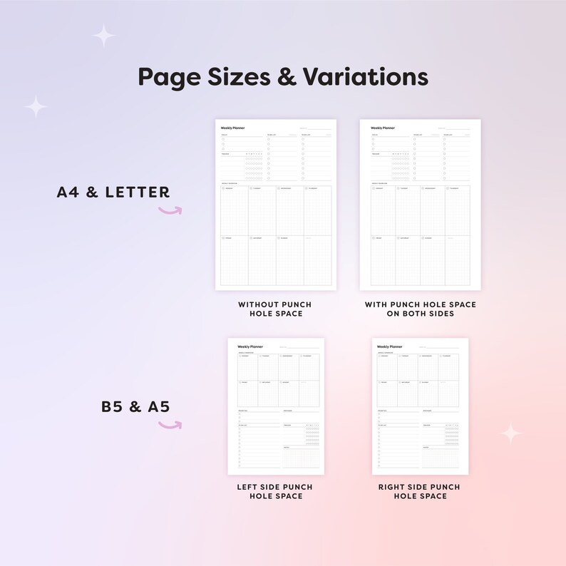 Weekly Printable Template, Printable Planner Pages, A4, Letter, B5, A5 ...