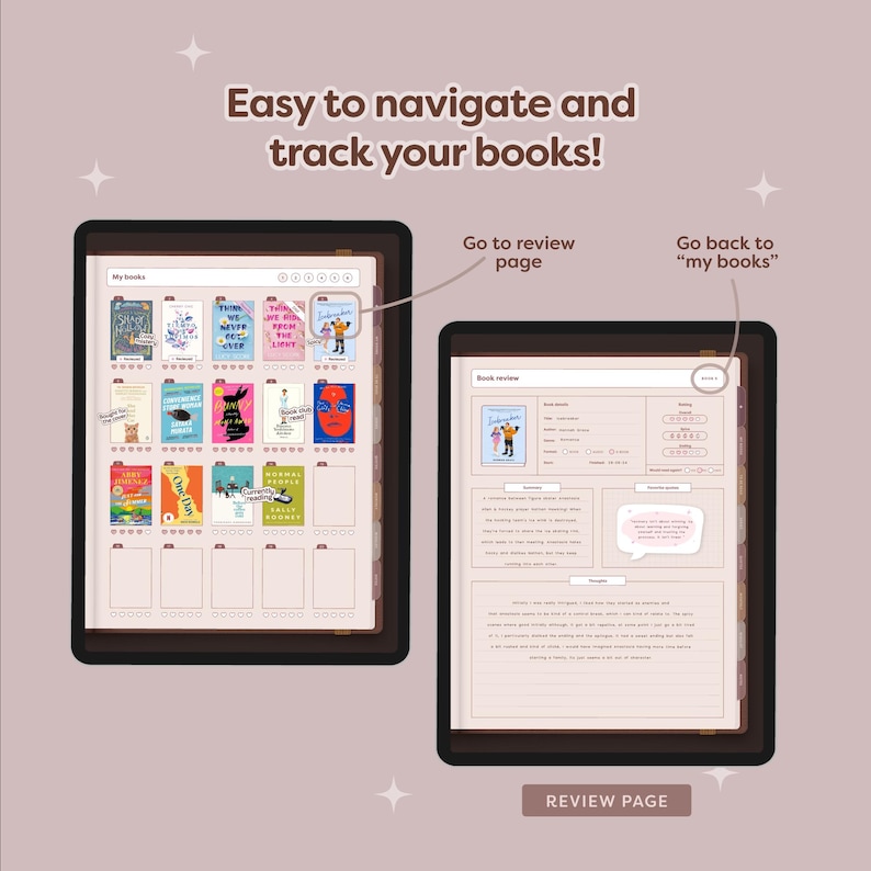 Digital Reading Journal in Portrait, Book Review Journal, Reading Log ...