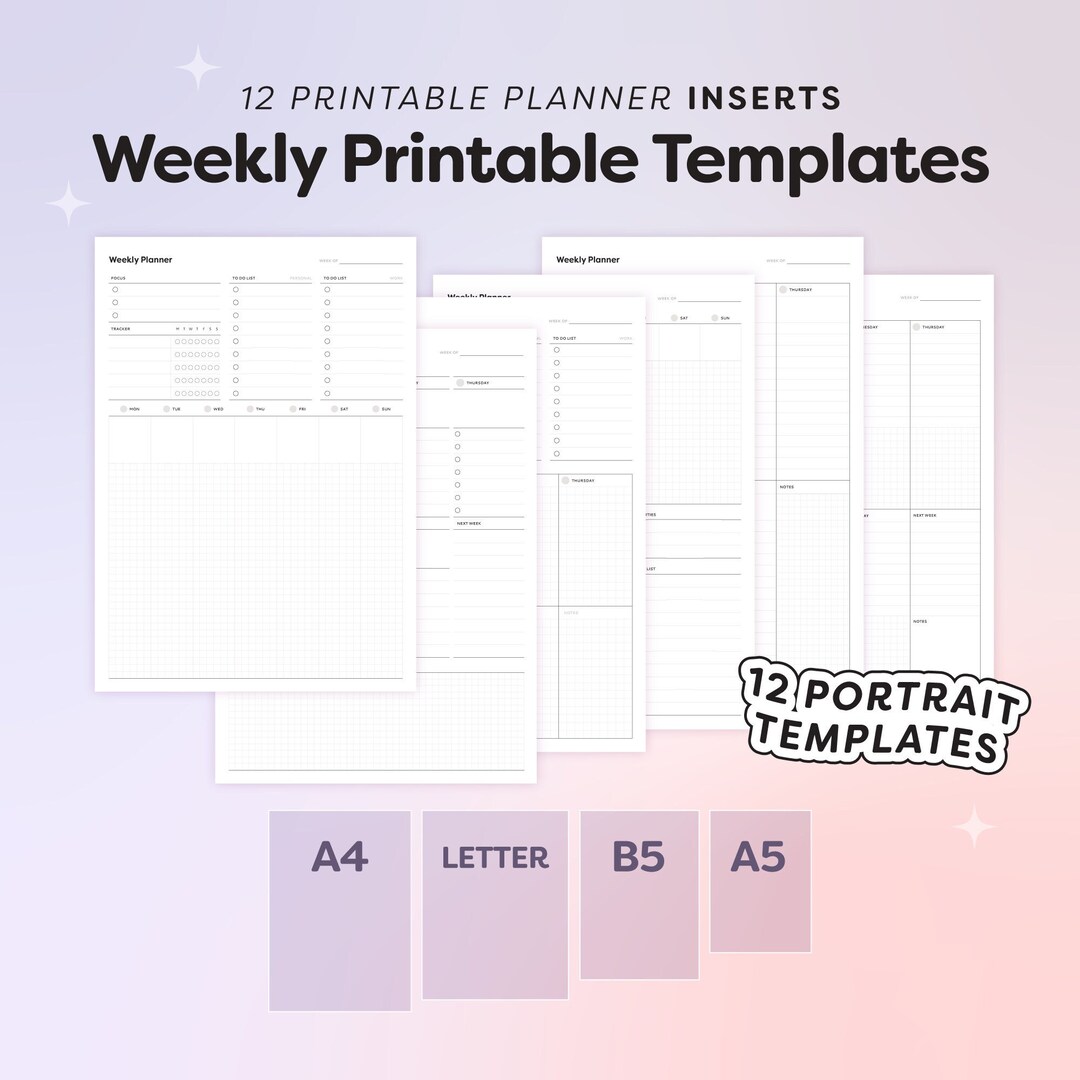 Weekly Printable Template, Printable Planner Pages, A4, Letter, B5, A5 ...