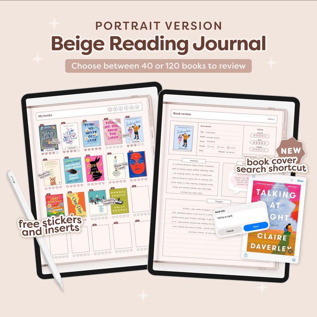 Digital Reading Journal in Portrait, Book Review Journal, Reading Log ...