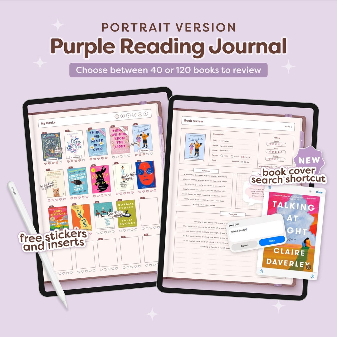 Digital Reading Journal in Portrait, Book Review Journal, Reading Log ...