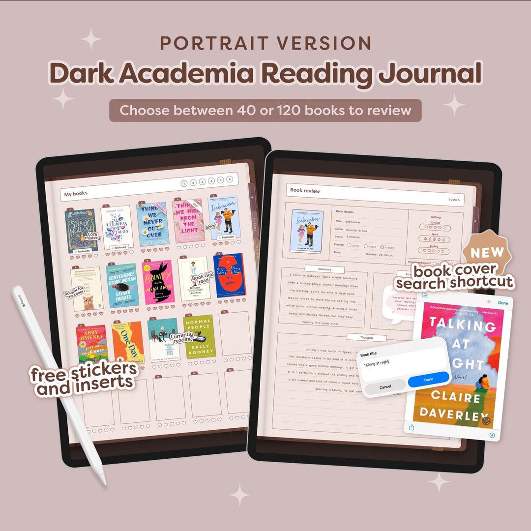 Digital Reading Journal in Portrait, Book Review Journal, Reading Log ...