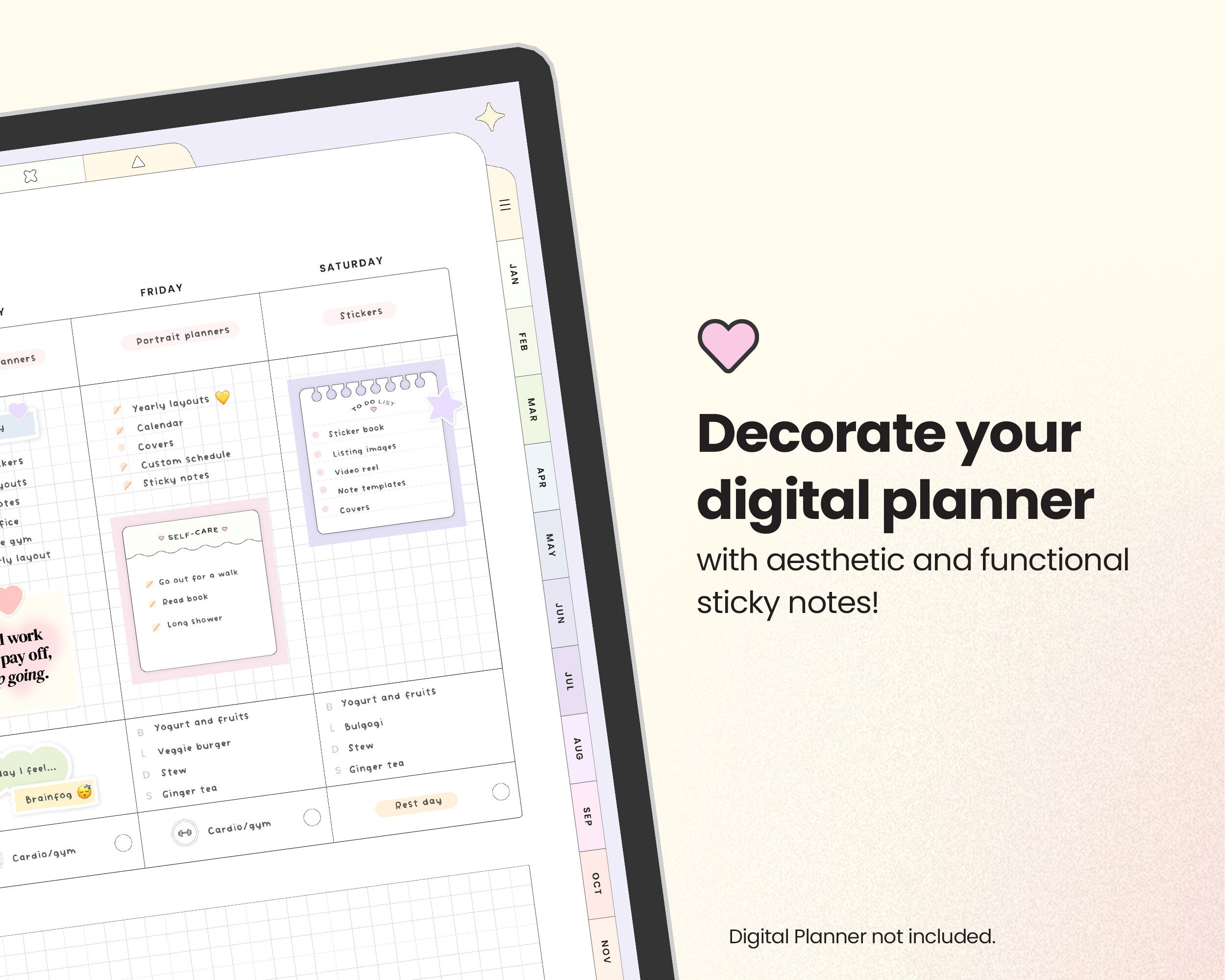 Digital Planner Sticky Notes Pastel Stickers Cute Stickers - Etsy