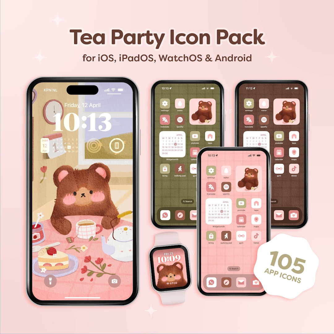 Icon Set, Cute Bear Tea Party Theme, Ios Phone, Ipad, Tablet Theme ...
