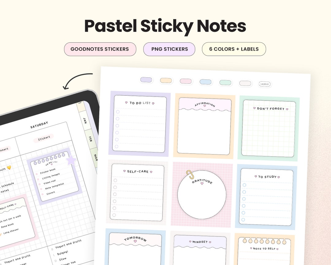 Digital Planner Sticky Notes, Pastel Stickers, Cute Stickers, Goodnotes ...