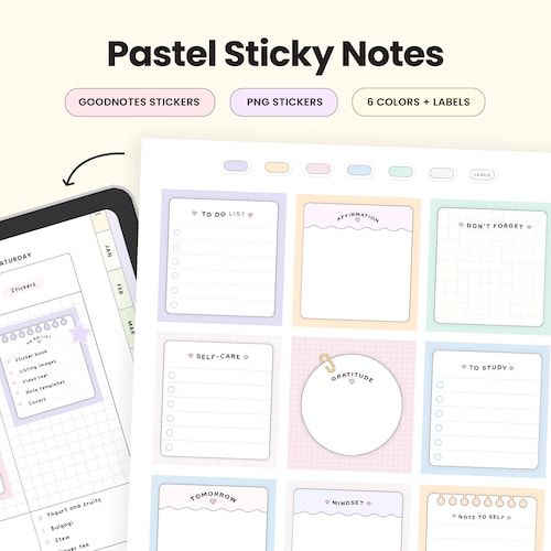 Digital Planner Sticky Notes Pastel Stickers Cute Stickers - Etsy