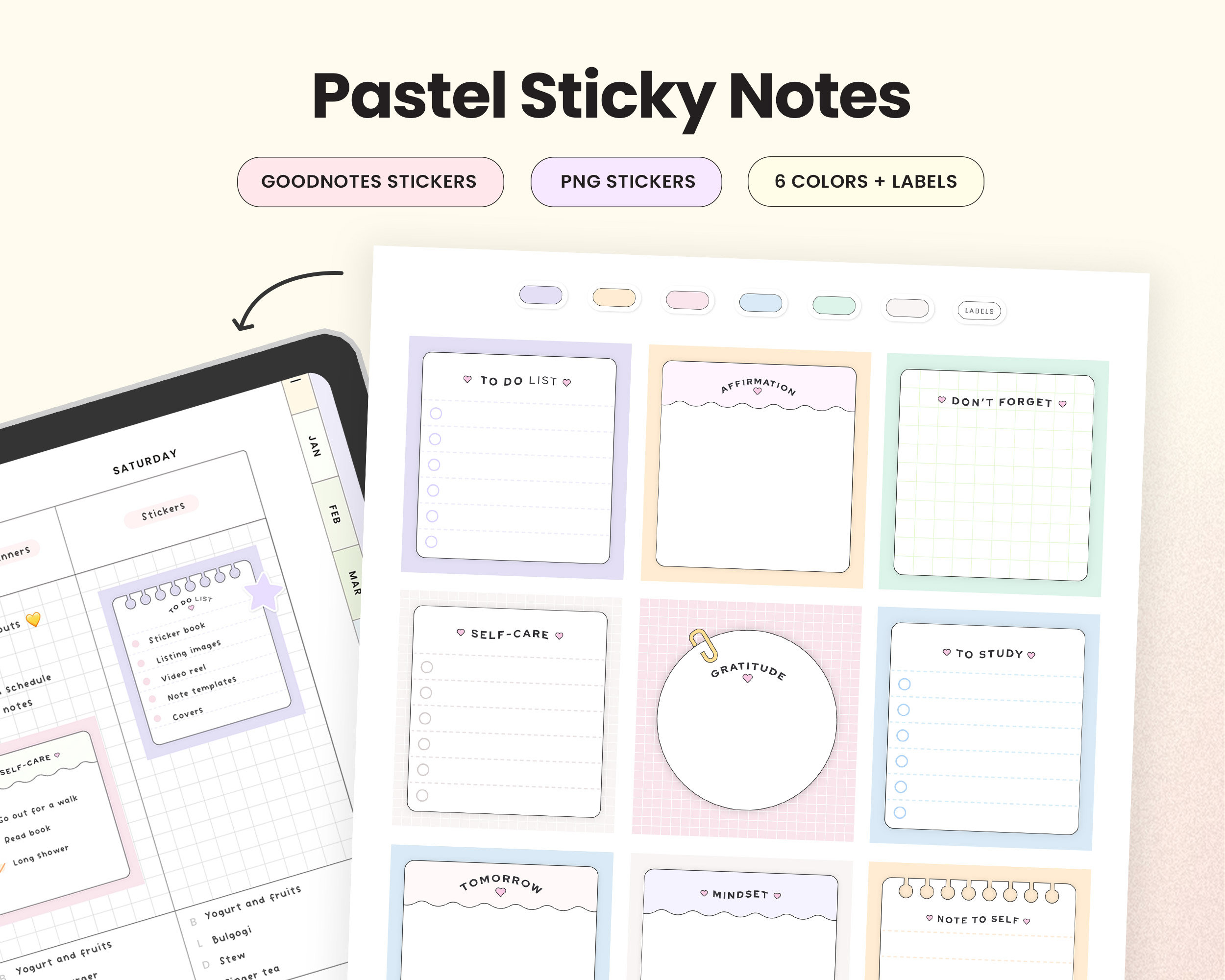 Digital Planner Sticky Notes Pastel Stickers Cute Stickers - Etsy