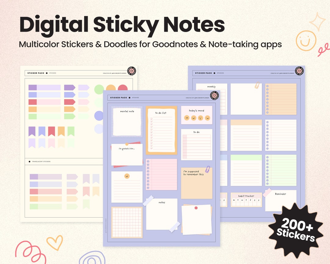 Digital Sticky Notes for Planners, Sticker Set and Pngs for Goodnotes ...