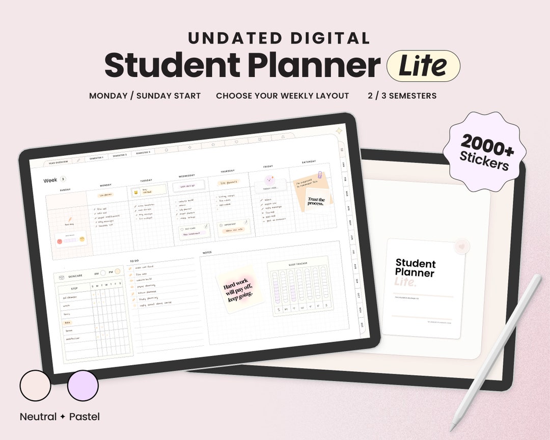 Student Planner Lite, Undated Digital Planner, Simple Academic Planner ...