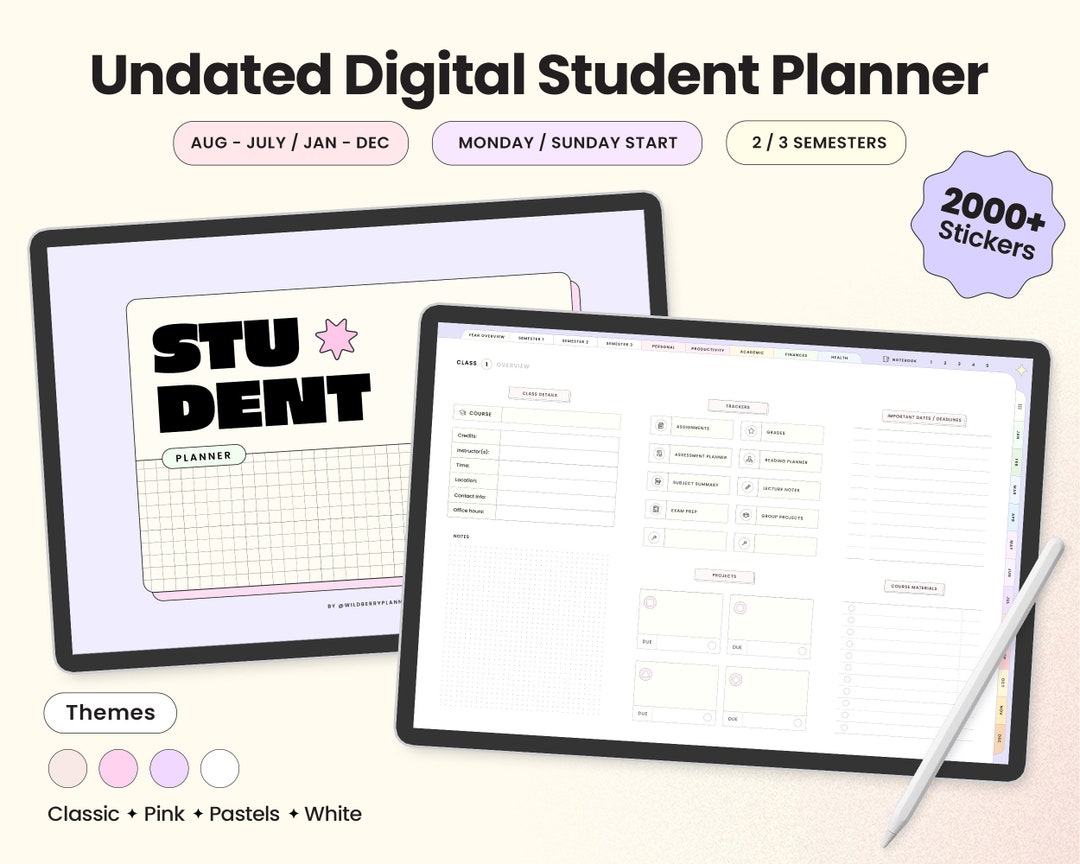 Undated Student Planner Digital, Customisable, Academic Stickers for ...
