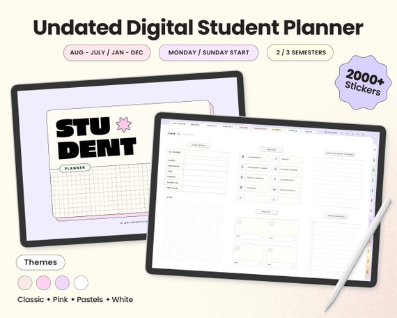 Undated Student Planner Digital Customisable Academic - Etsy