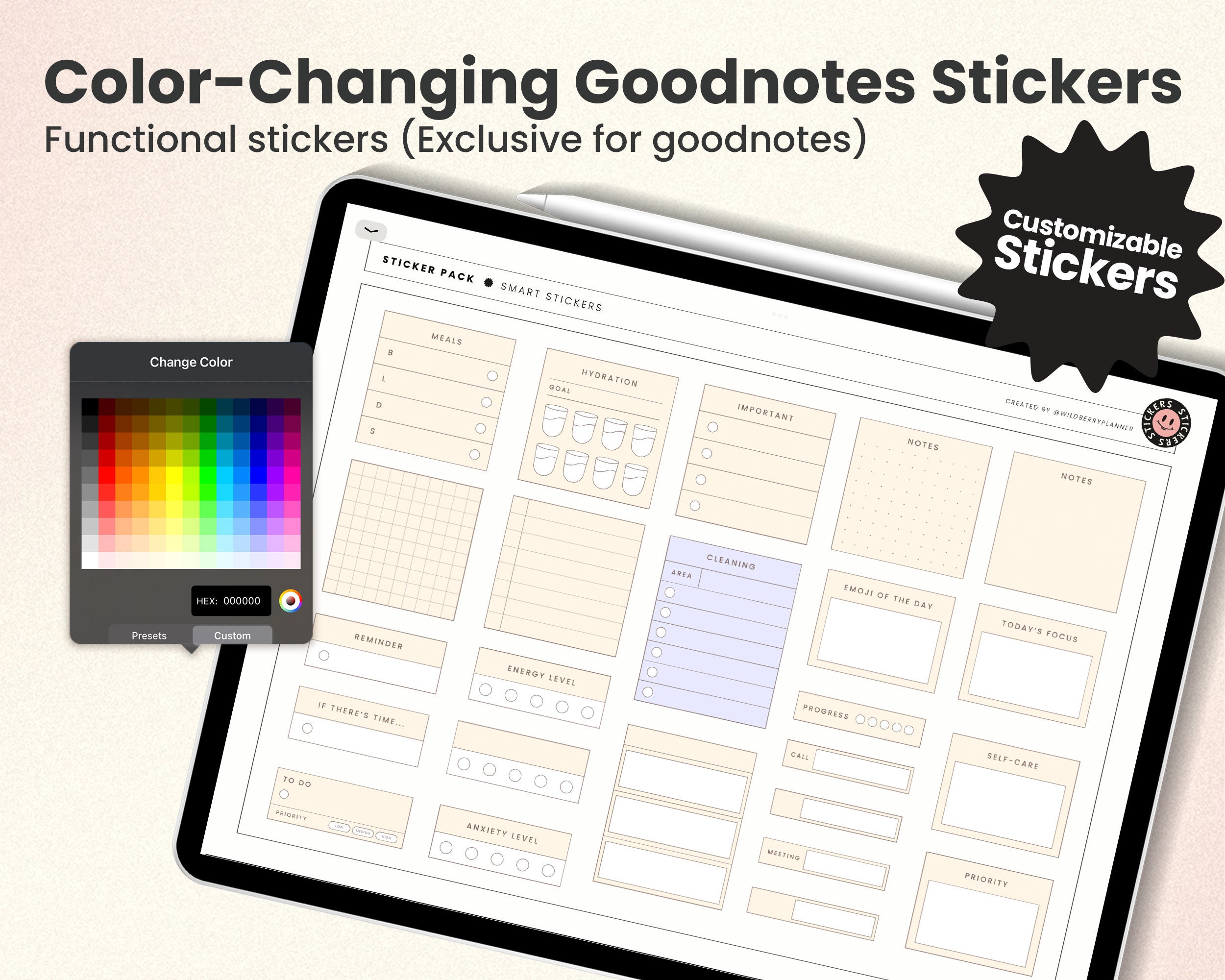 Digital Stickers for Goodnotes Color Change Customizable - Etsy