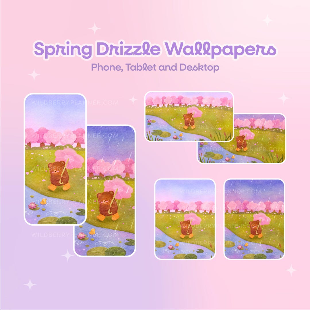 Spring Drizzle Wallpapers, Cute Bear and Duck, Flower , Phone, Ipad ...
