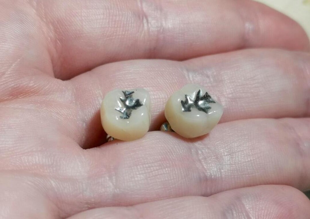 Silver Molar Filling Teeth Stud Back Earrings. Creepy Horror Macabre ...