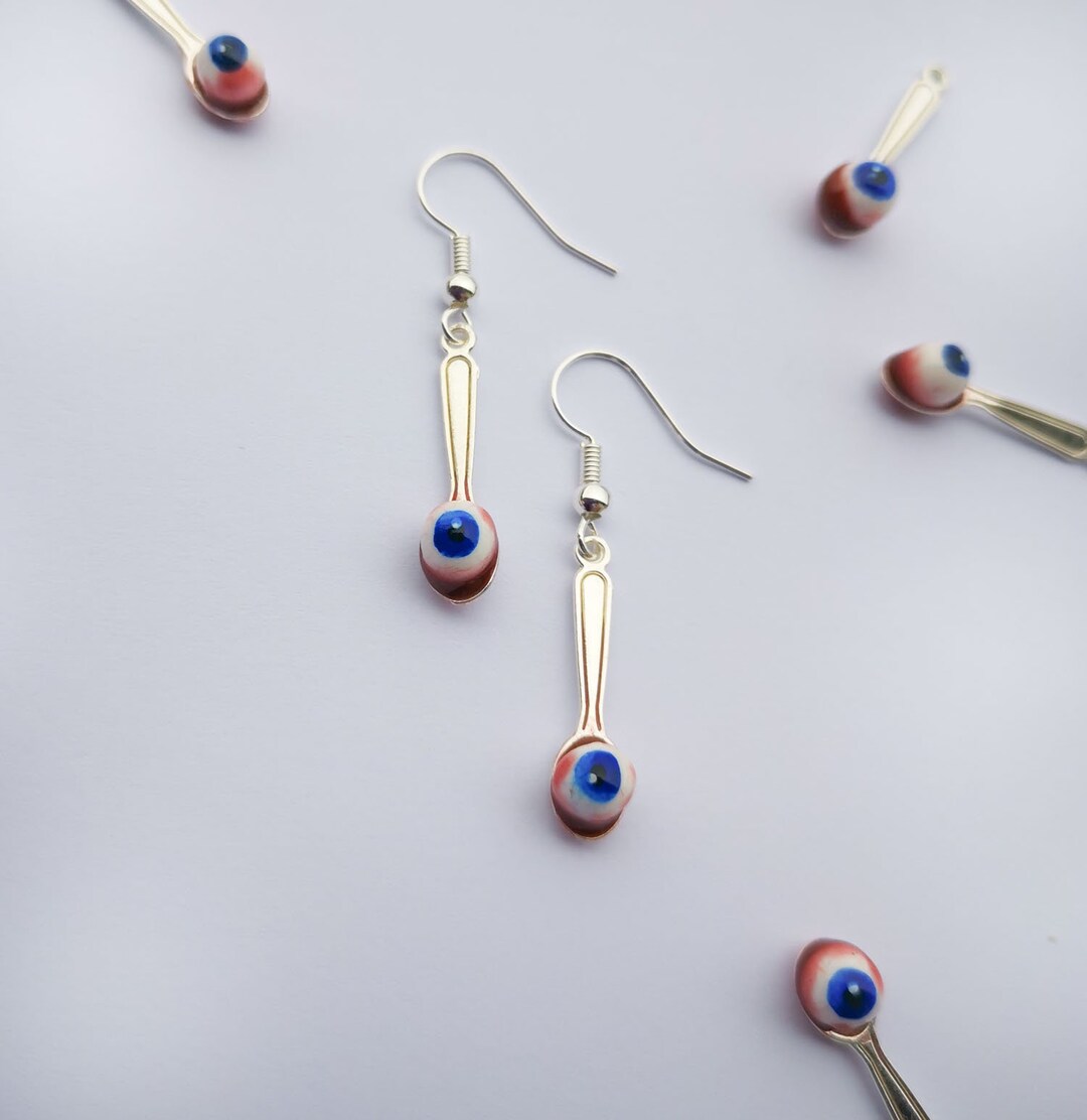 Creepy Scooped Eyeball in Spoon Earrings - Etsy