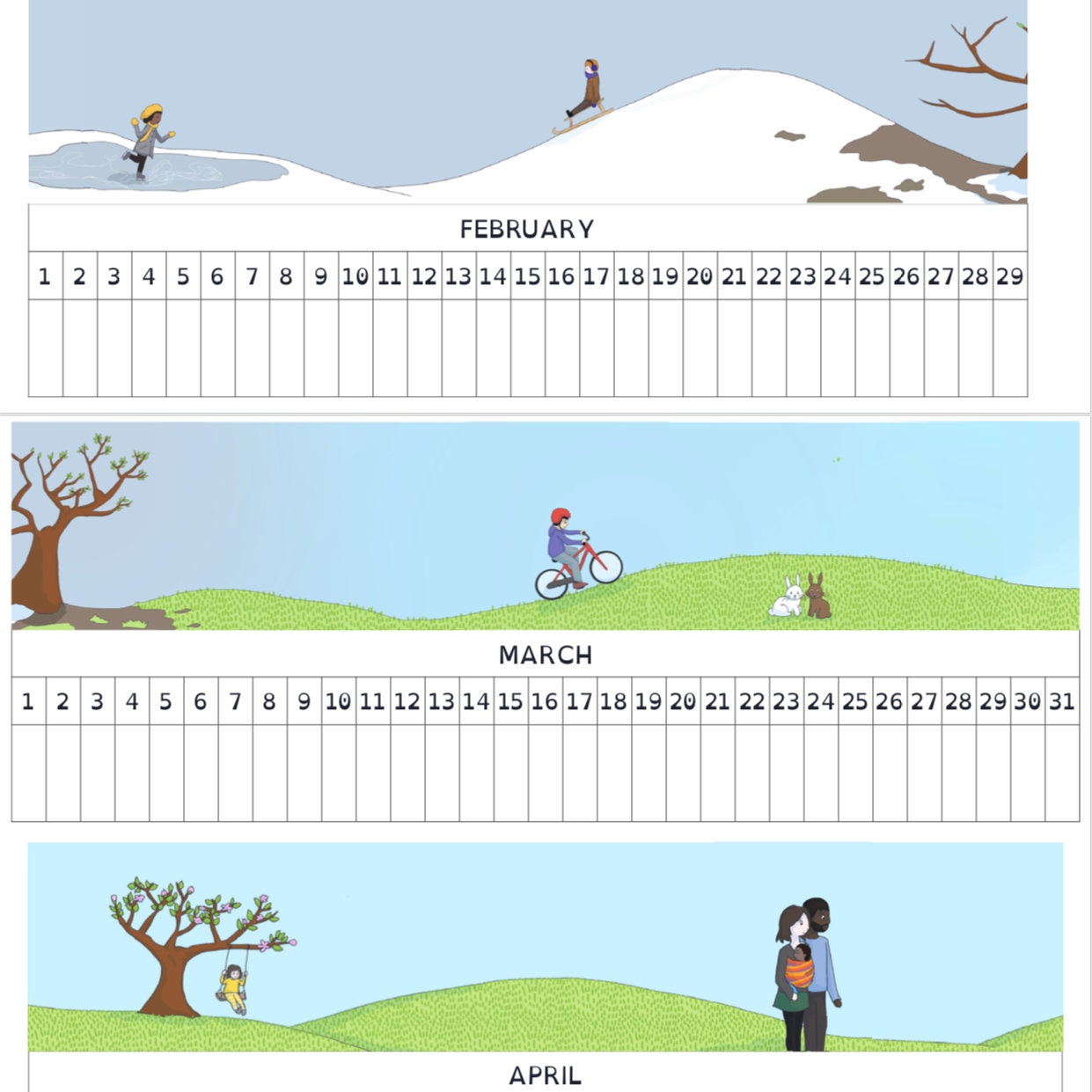 Linear Wall Calendar Printable - Etsy