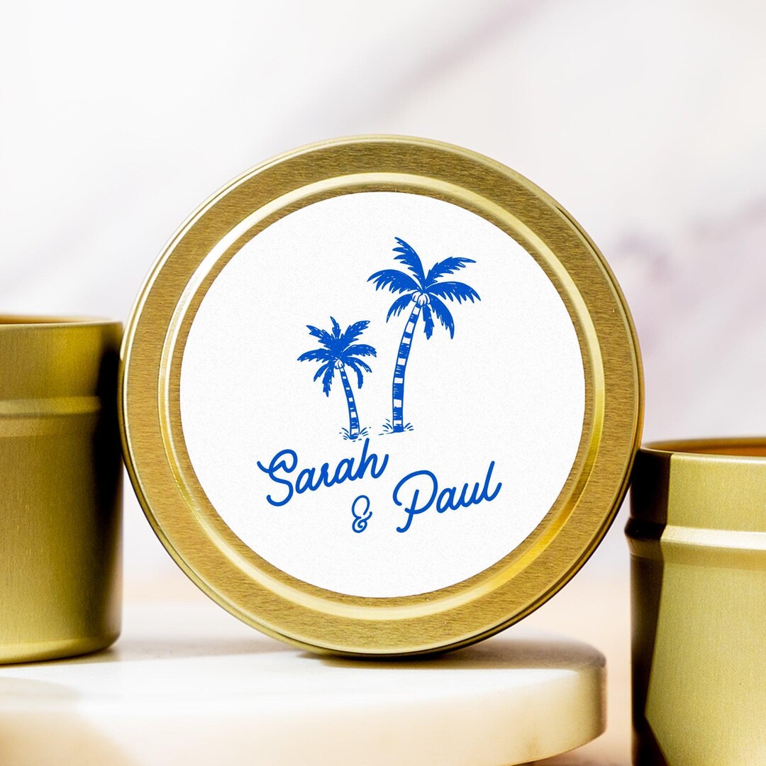 Bulk Favor Candle Palm Tree Illustration Guest Gift Tropical Theme Baby ...