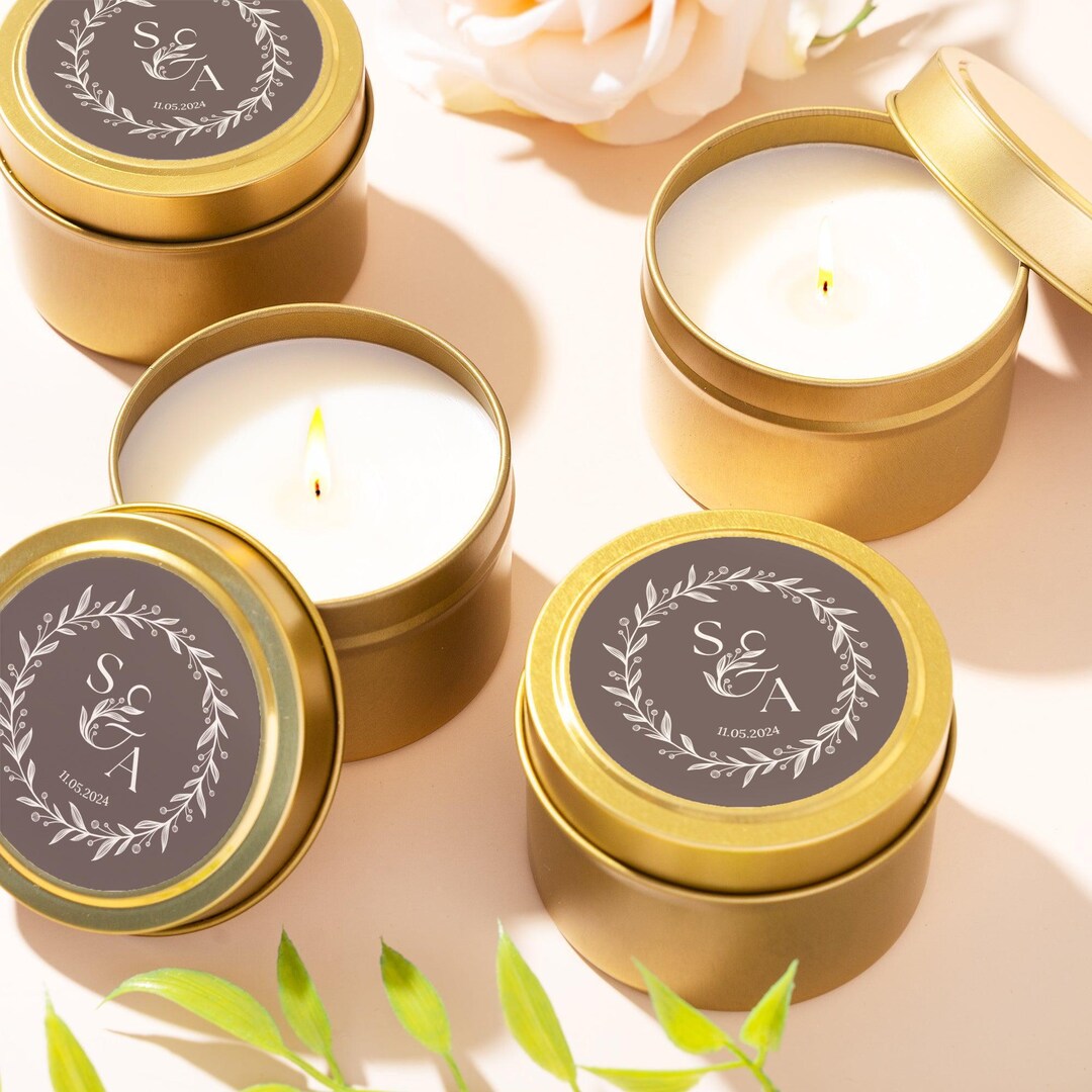 Wedding Favor Candle Brown Floral Crest Vintage Bulk Guest Gift Lover ...