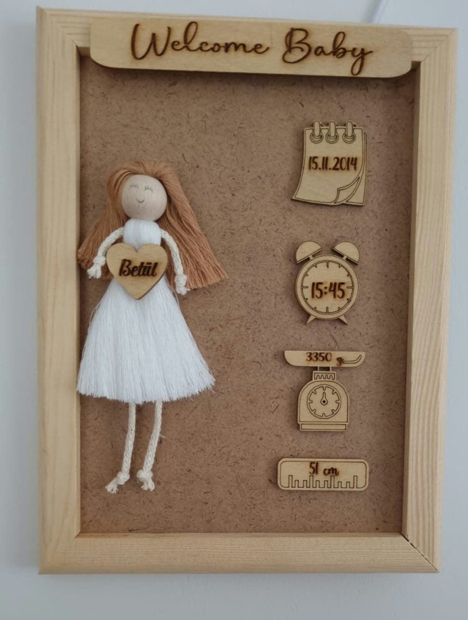 Birth Board Newborn Gift Baby Gift Birth Information Wooden Table LED ...