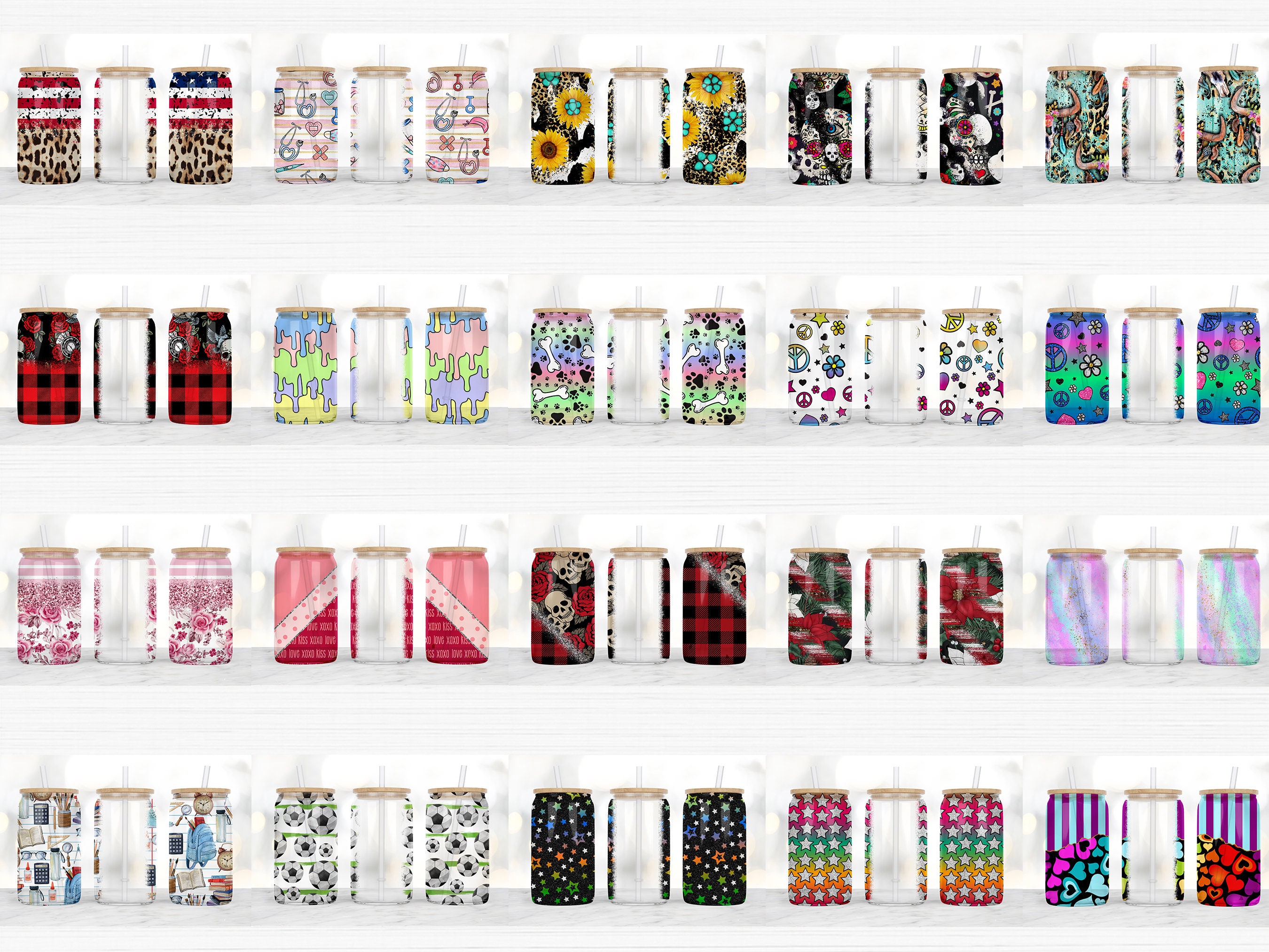 100 16oz Libbey Glass Sublimation Design Bundle 16oz Libbey Glass