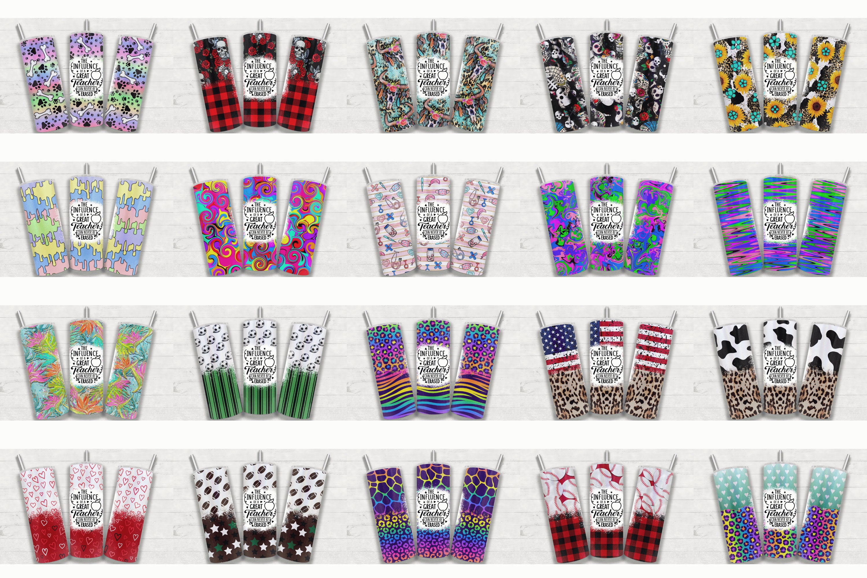 100 20oz Teacher Tumbler Sublimation Design Bundle, 20oz Skinny Quote ...