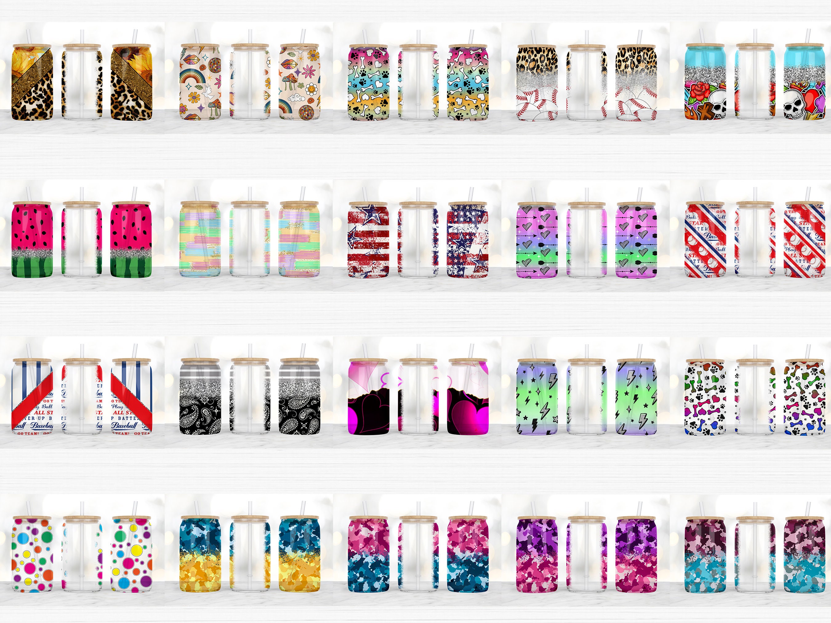 100 16oz Libbey Glass Sublimation Design Bundle, 16oz Libbey Glass ...