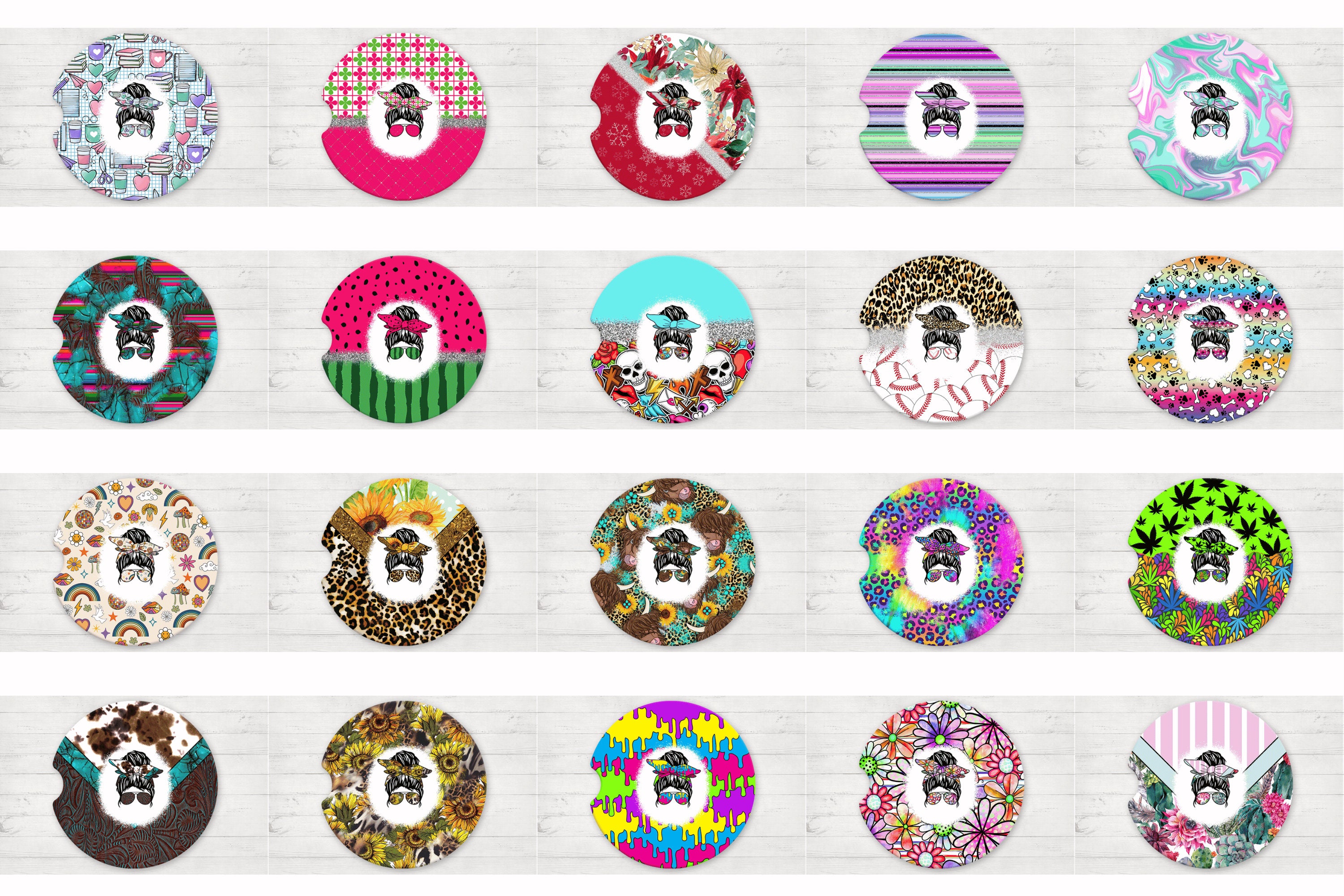 100 Car Coaster Messy Bun Sublimation Design Bundle, Car Coaster Bundle ...