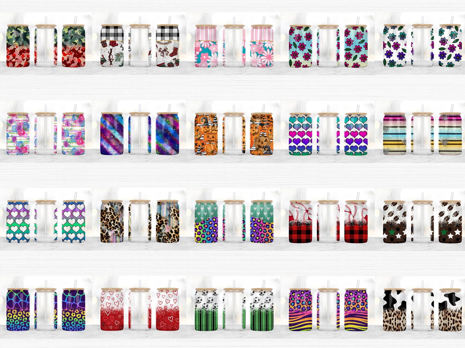 100 16oz Libbey Glass Sublimation Design Bundle, 16oz Libbey Glass ...