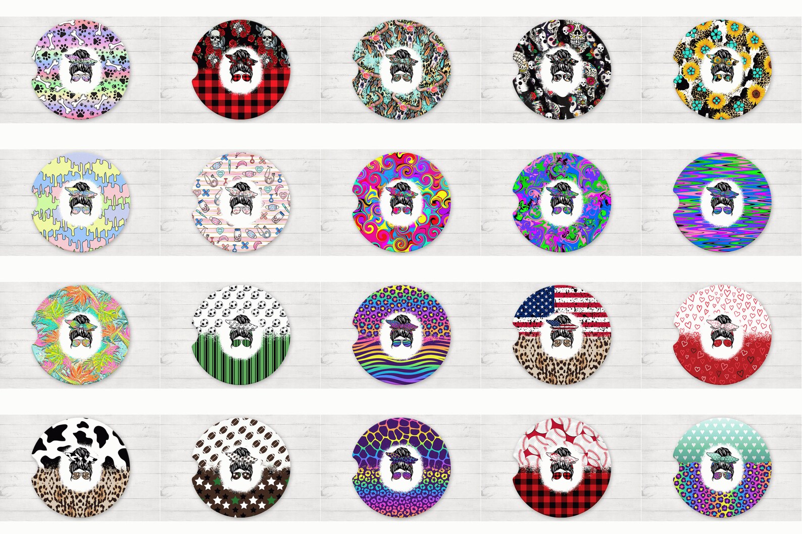 100 Car Coaster Messy Bun Sublimation Design Bundle, Car Coaster Bundle ...