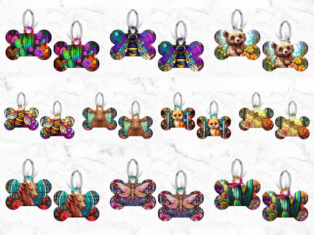 Bone Dog Tag Sublimation Design Bundle, Bone Dog Tag Stained Glass ...