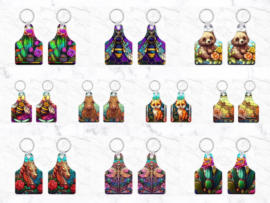 Cow Tag Earring Sublimation Design Bundle, Stained Glass Earring Bundle ...