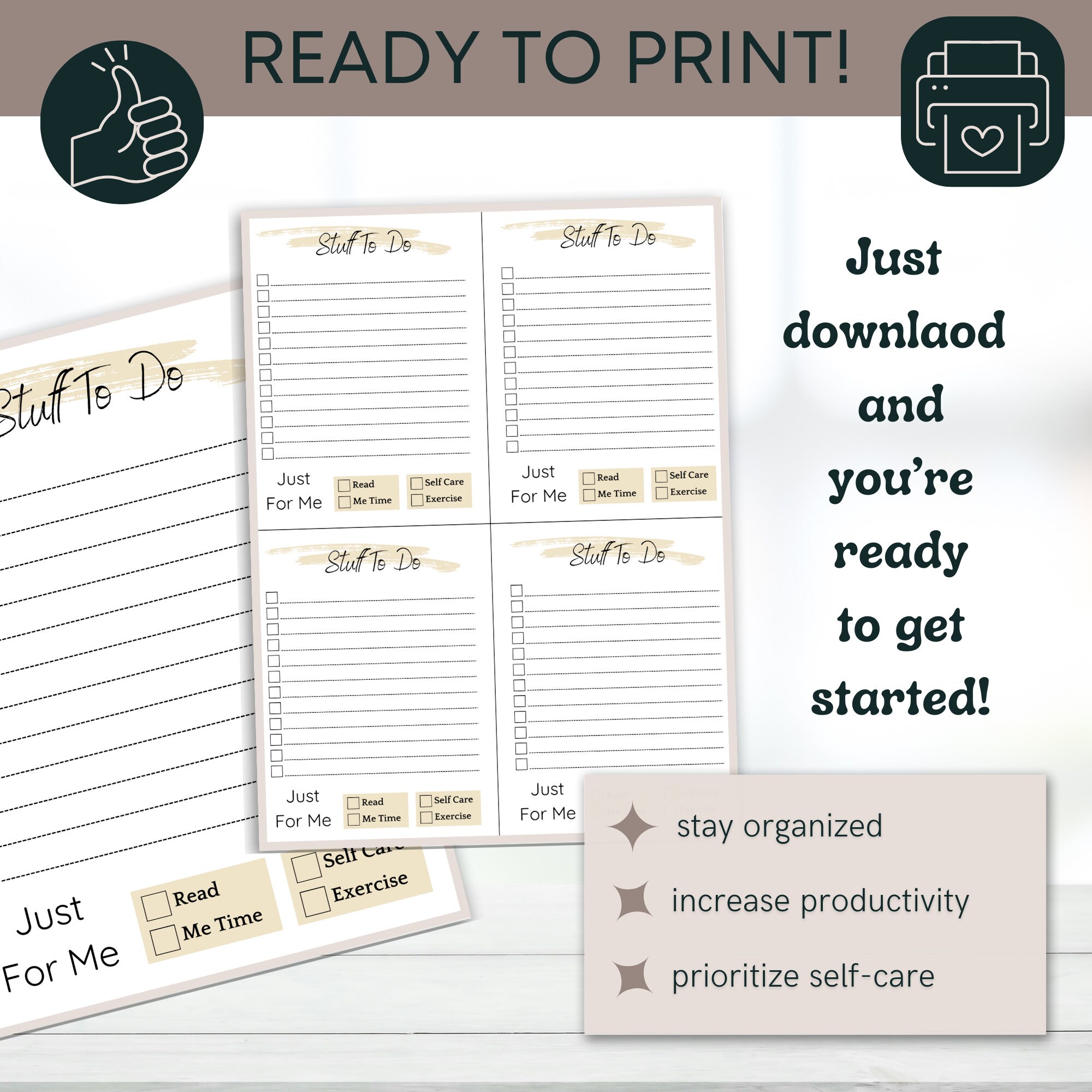 Everyday to Do List - Printable Daily Planner - Self Care Checklist ...