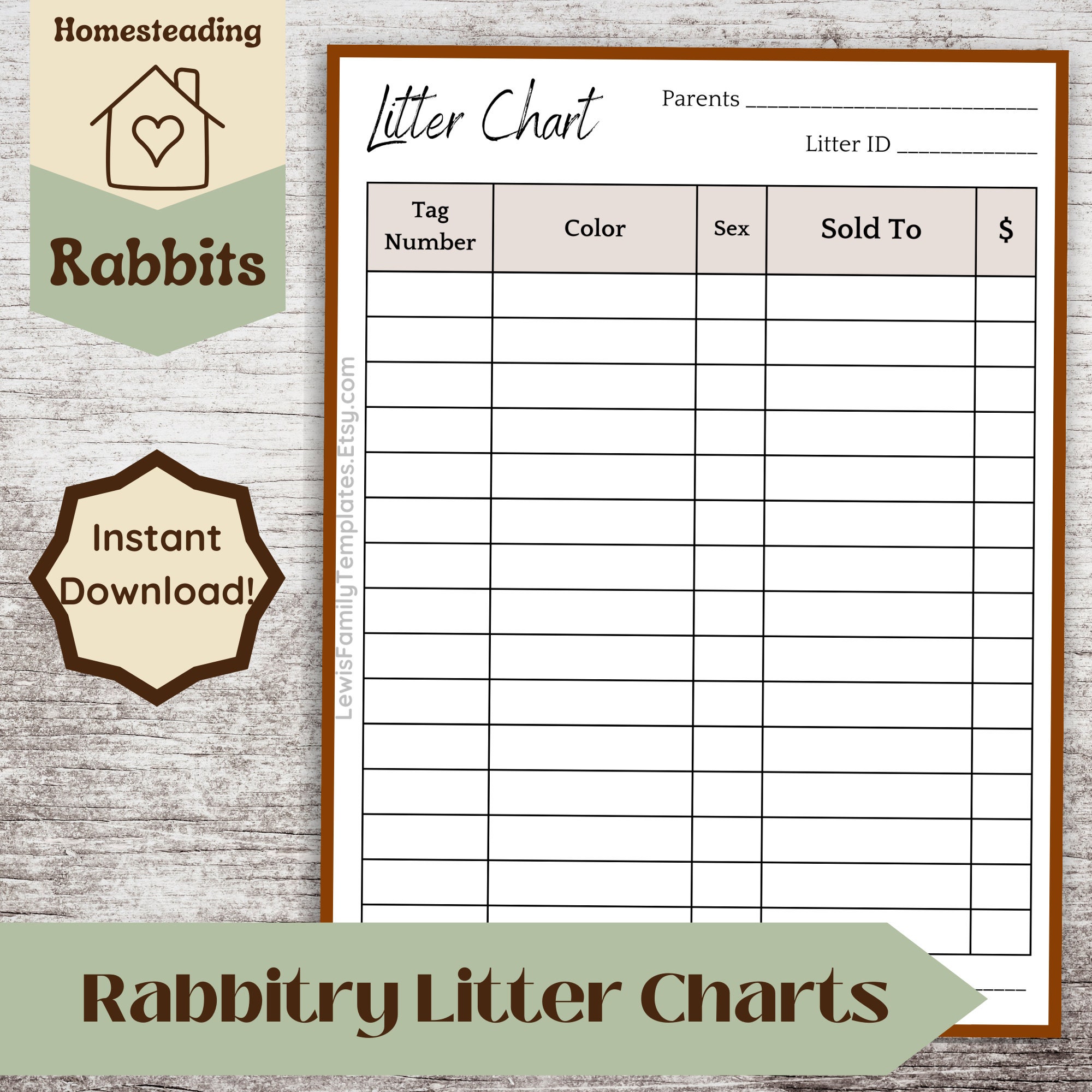 Rabbit Breeding Log Homestead Record Rabbitry Kindle Log Breeding ...