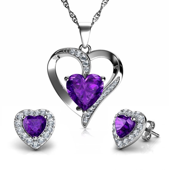 DEPHINI Purple Heart Necklace Heart Earrings Purple Jewellery SET Etsy