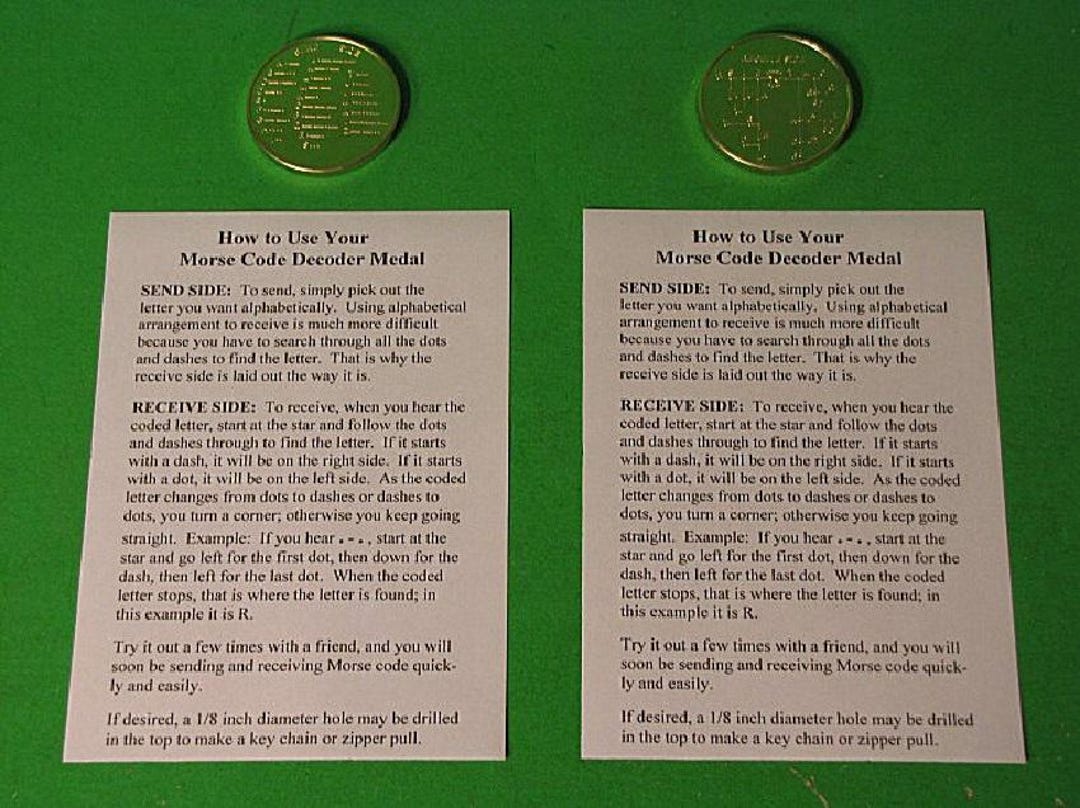 Solid Brass Morse Code Decoder Chart Medal Coin SET 2 TWO With ...