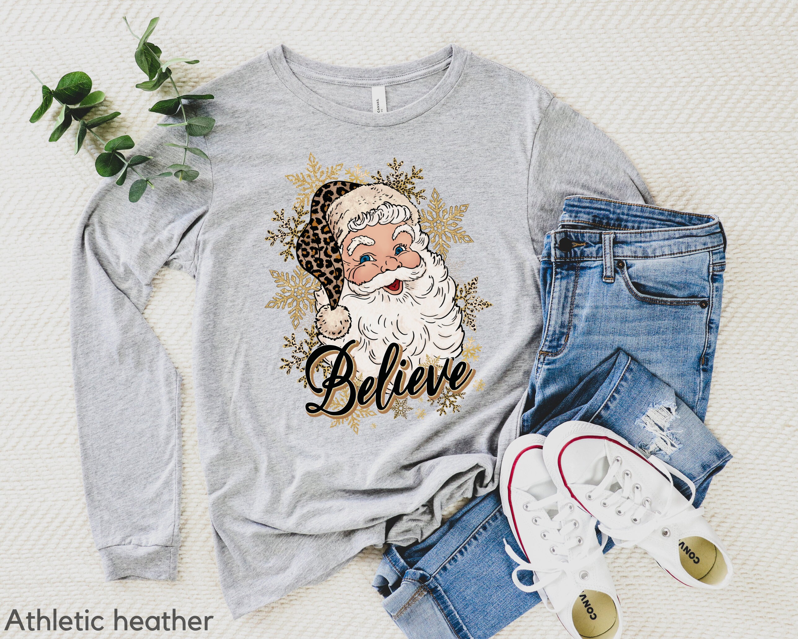Santa Believe Shirt, Leopard Santa Shirt, Merry Christmas, Cute Santa ...