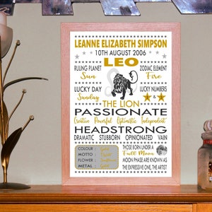 PERSONALISED Leo Star Sign Zodiac Birthday Horoscope A4 Gold/yellow ...