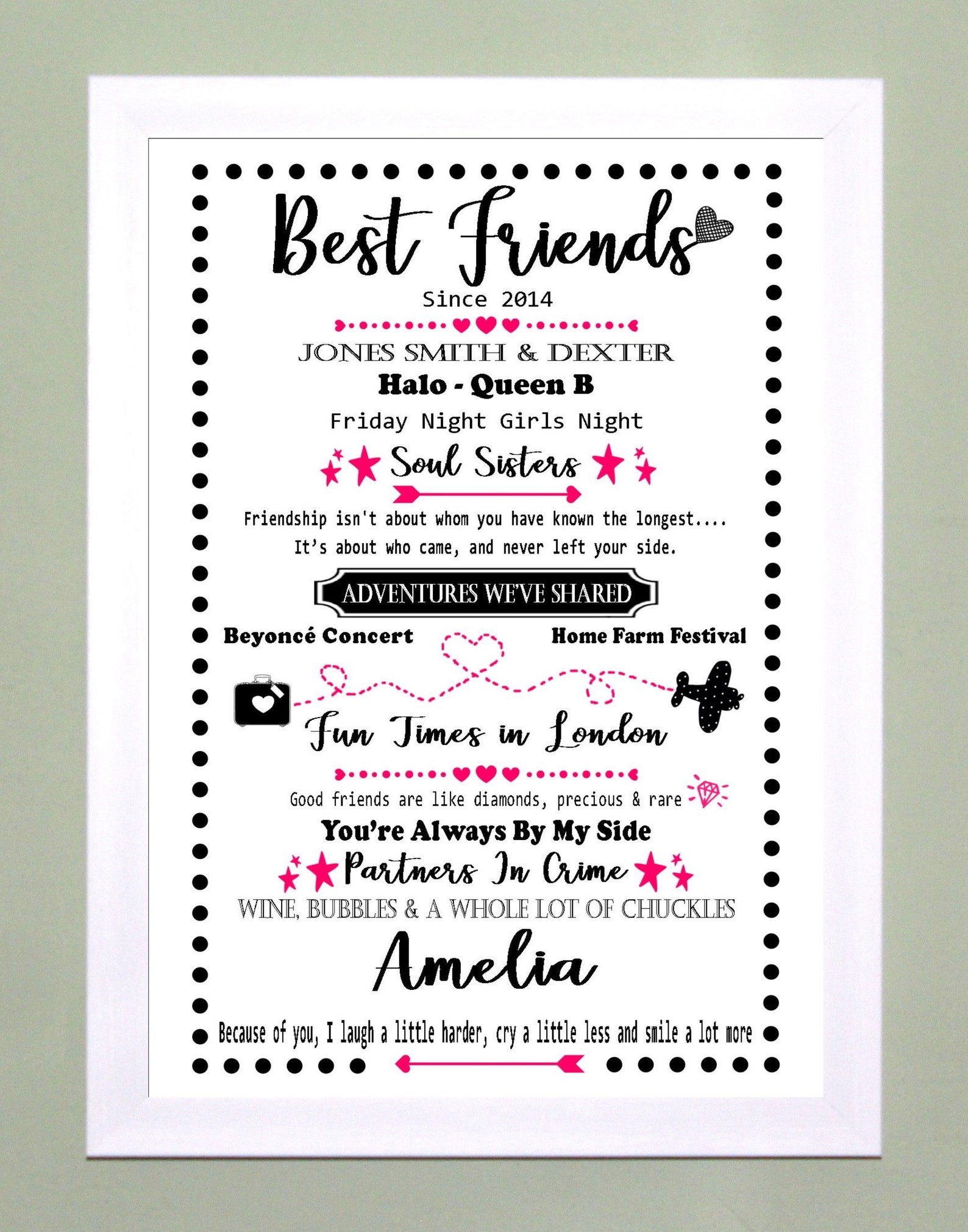 Personalised BEST FRIENDS BORDER Memories Keepsake A4 Print Sold as the ...