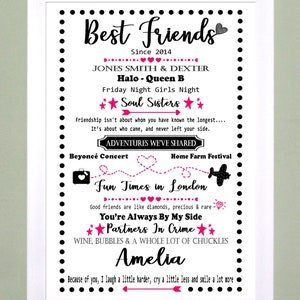 Personalised BEST FRIENDS BORDER Memories Keepsake A4 Print Sold as the ...