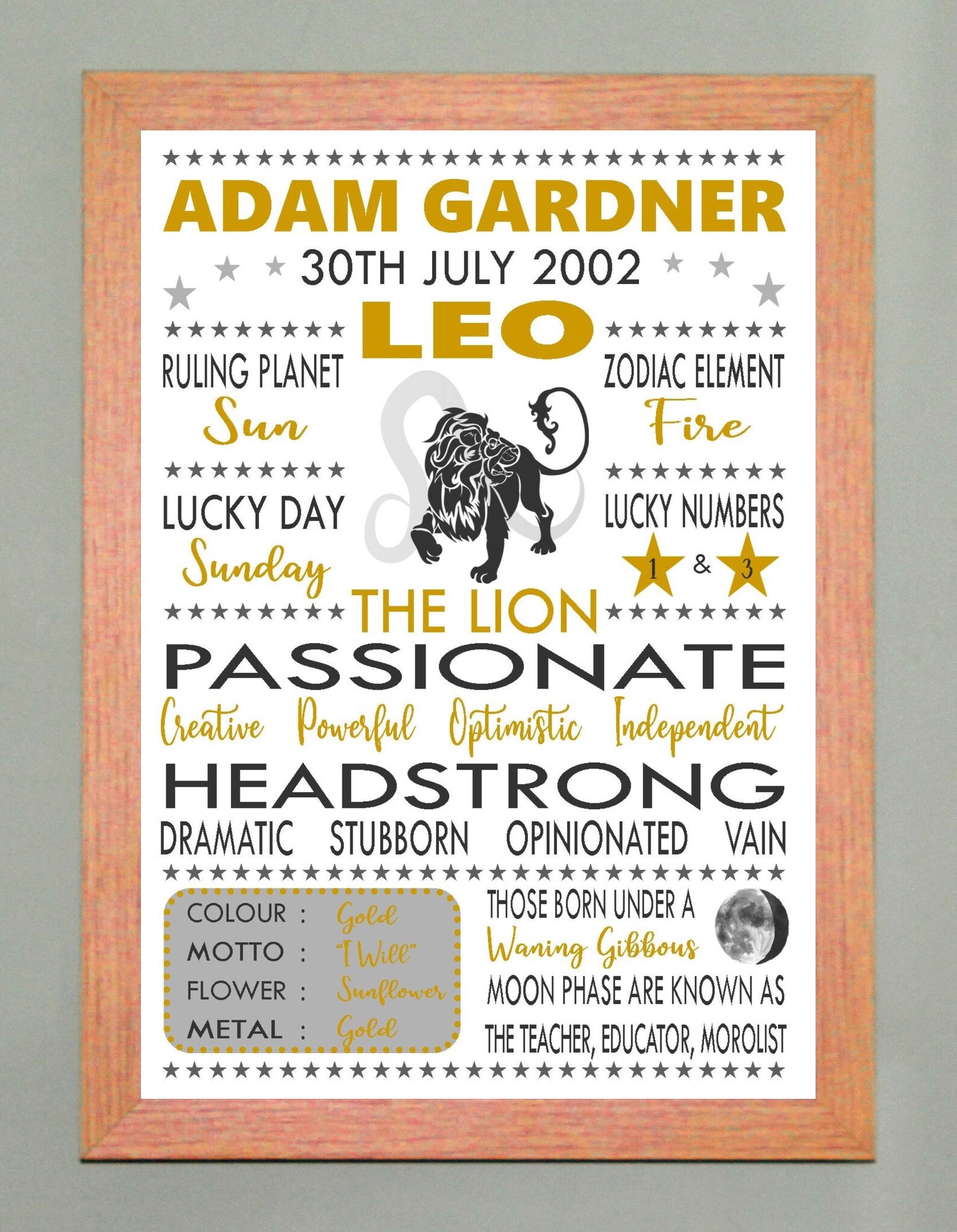 PERSONALISED Leo Star Sign Zodiac Birthday Horoscope A4 - Etsy