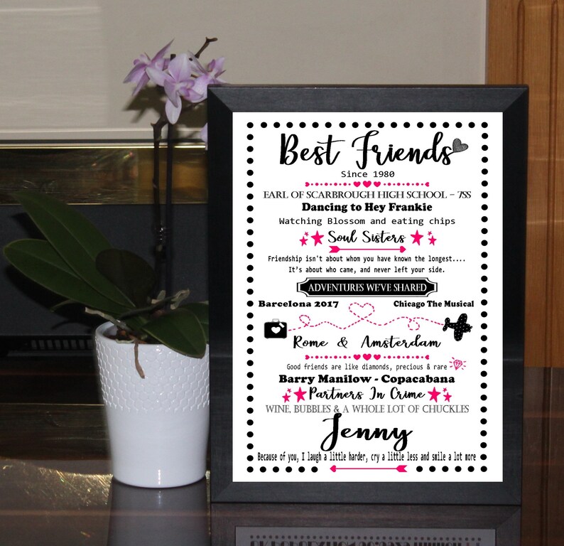 Personalised BEST FRIENDS BORDER Memories Keepsake A4 Print Sold as the ...