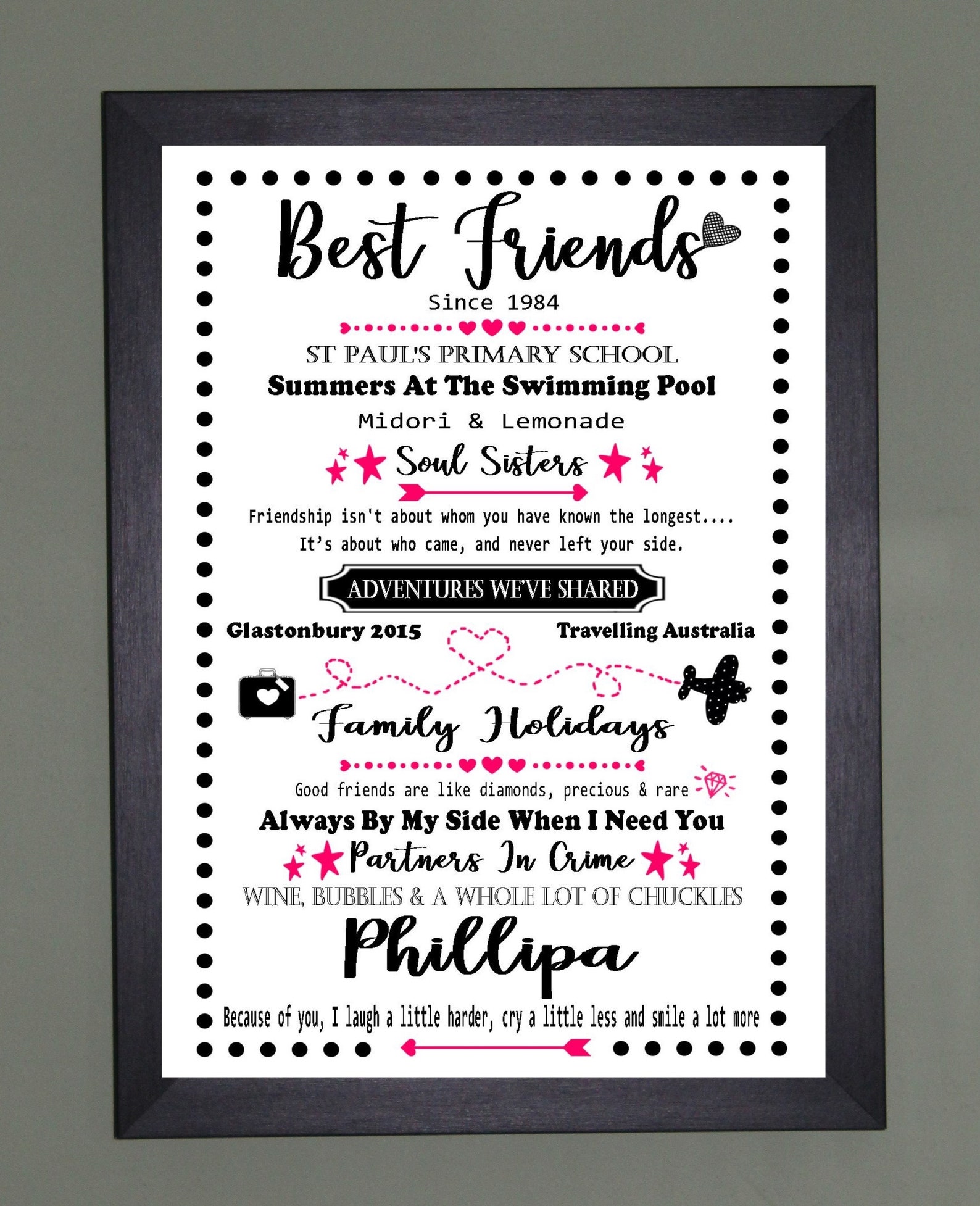 Personalised BEST FRIENDS BORDER Memories Keepsake A4 Print Sold as the ...